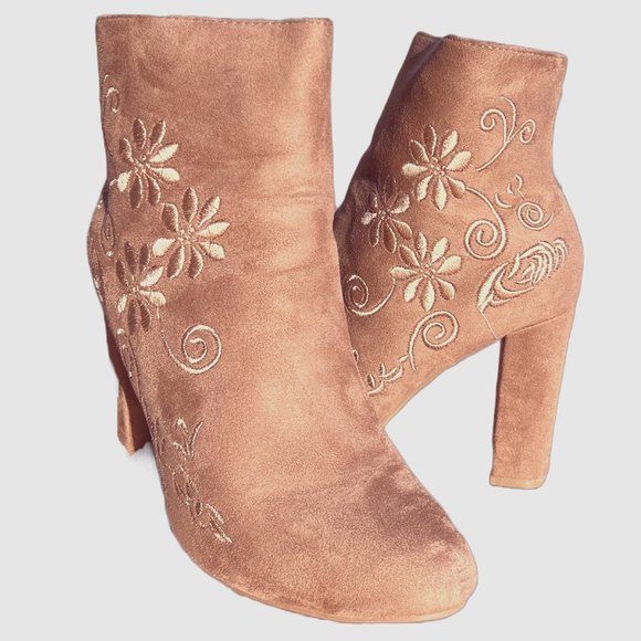 TOP Moda | Shoes | Top Moda Boots Tan With Floral Embroider | Poshmark